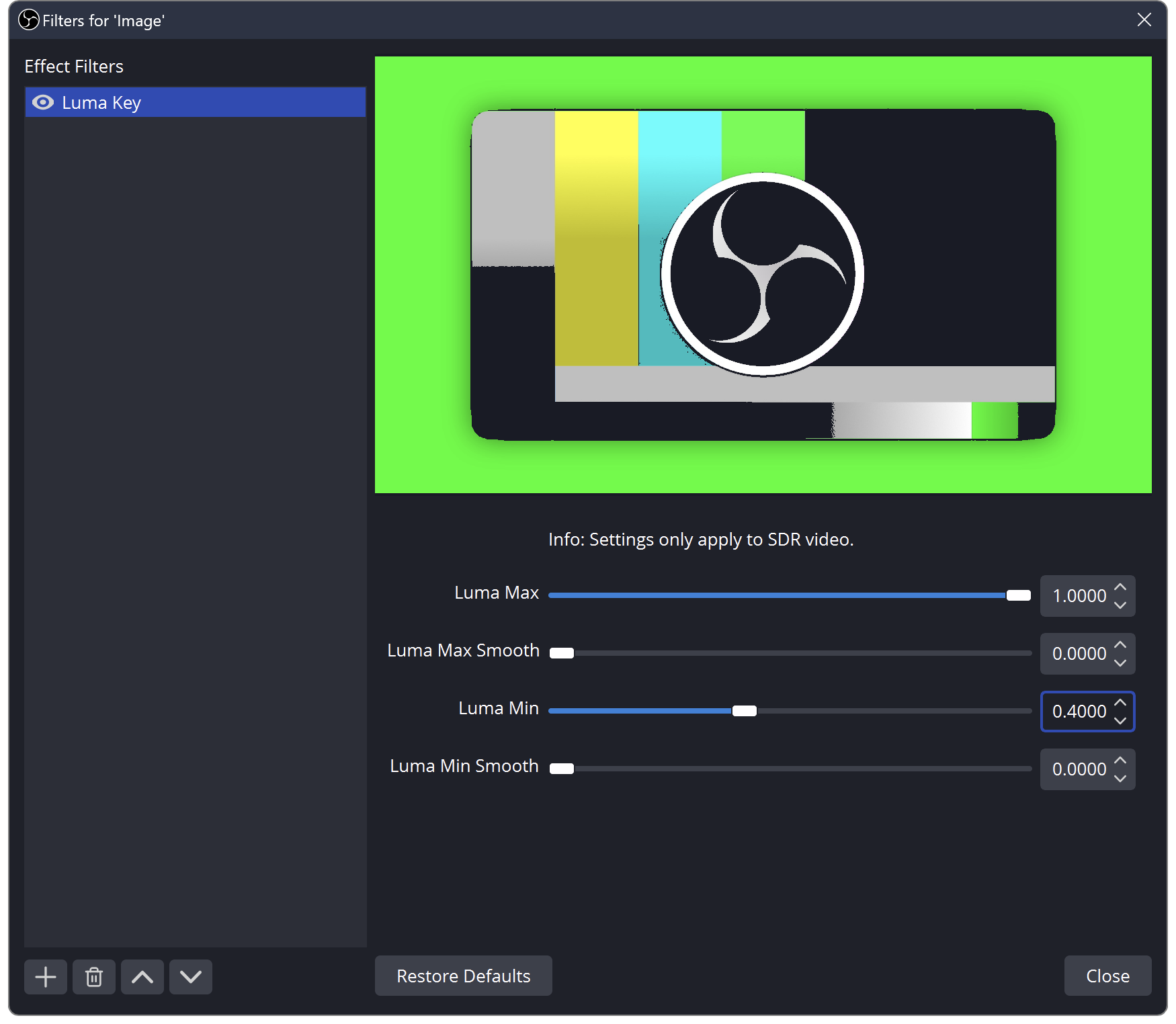 Luma Key Filter | OBS
