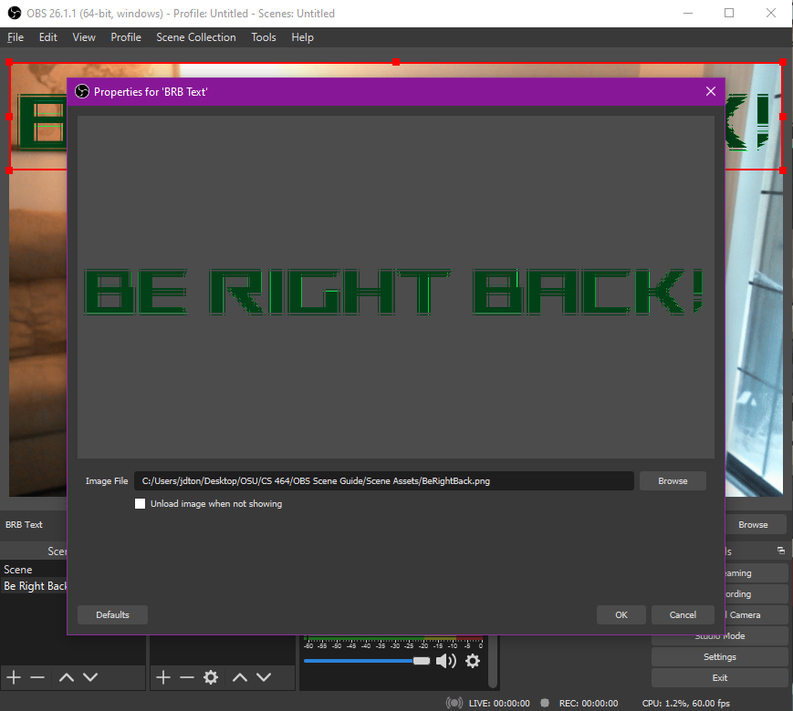 Stream Layout Tutorial 3 Be Right Back Screen OBS